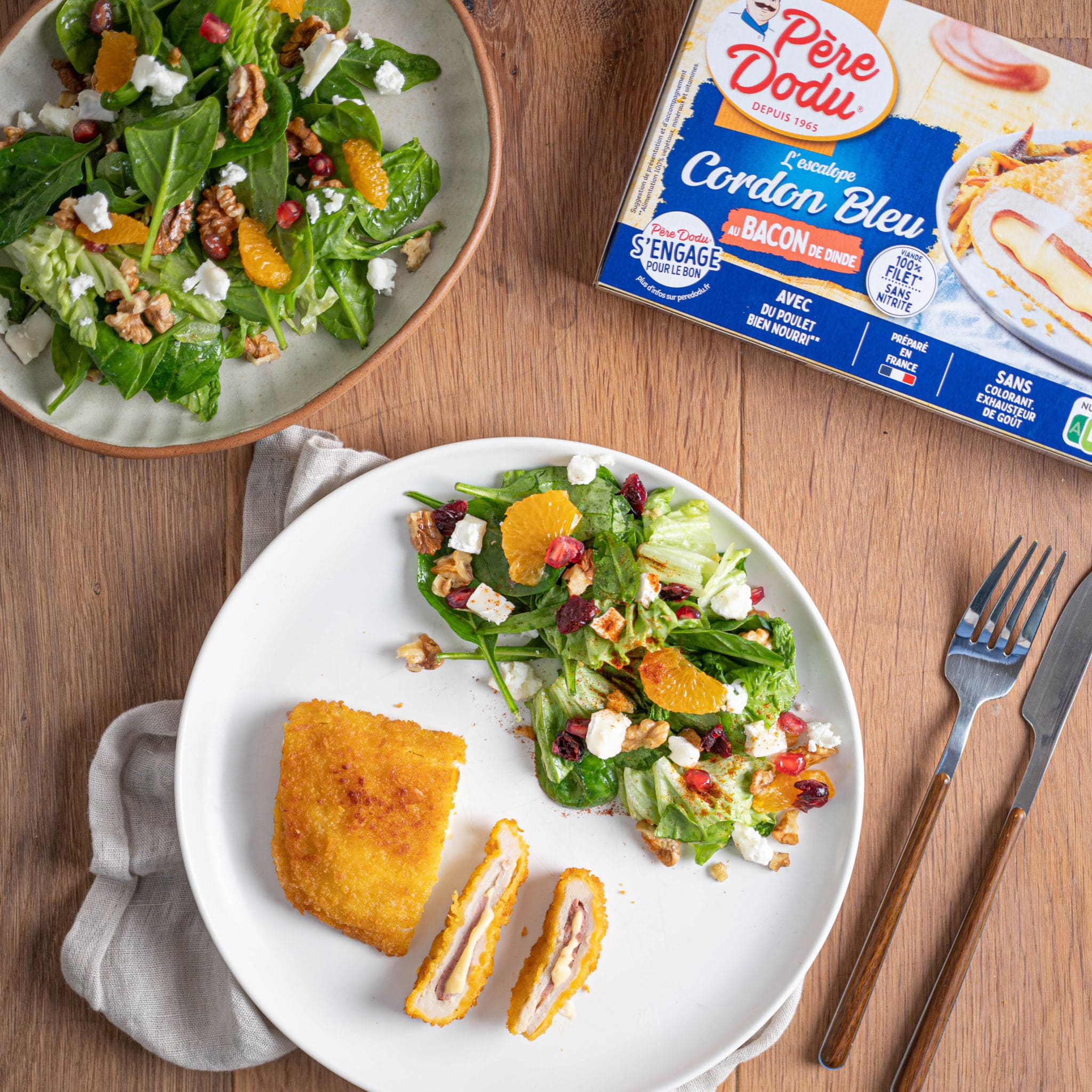 Escalope Cordon Bleu au Bacon de dinde et sa salade de saison - Père Dodu