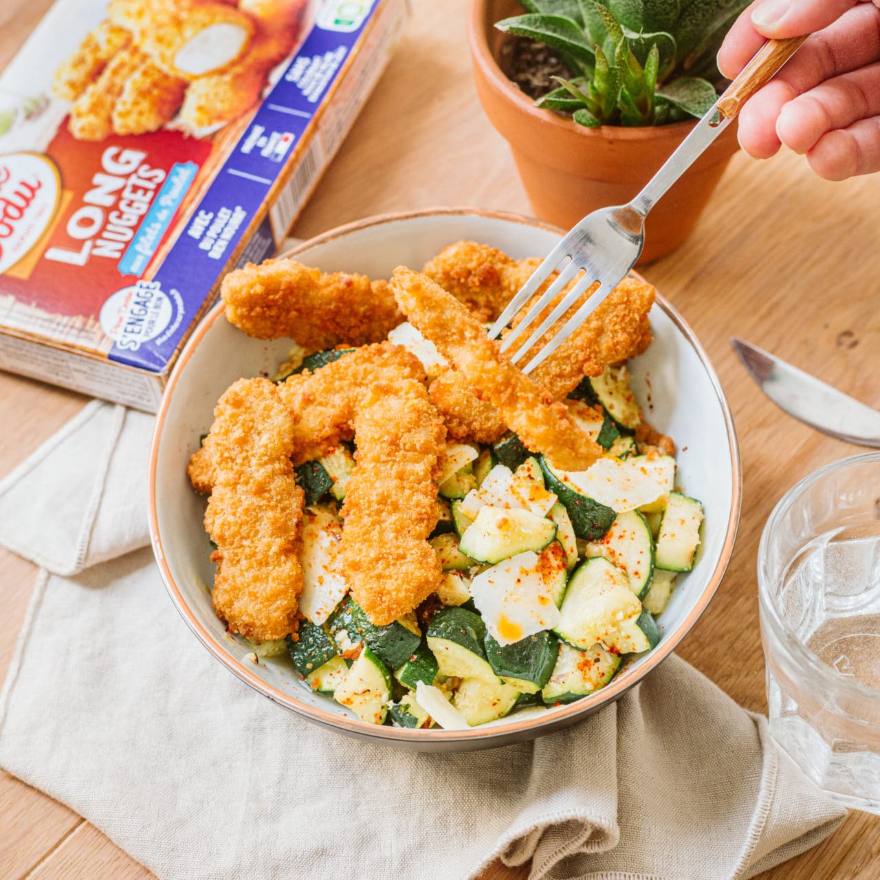 Long Nuggets et ses courgettes sautées à l'ail et au parmesan - Père Dodu